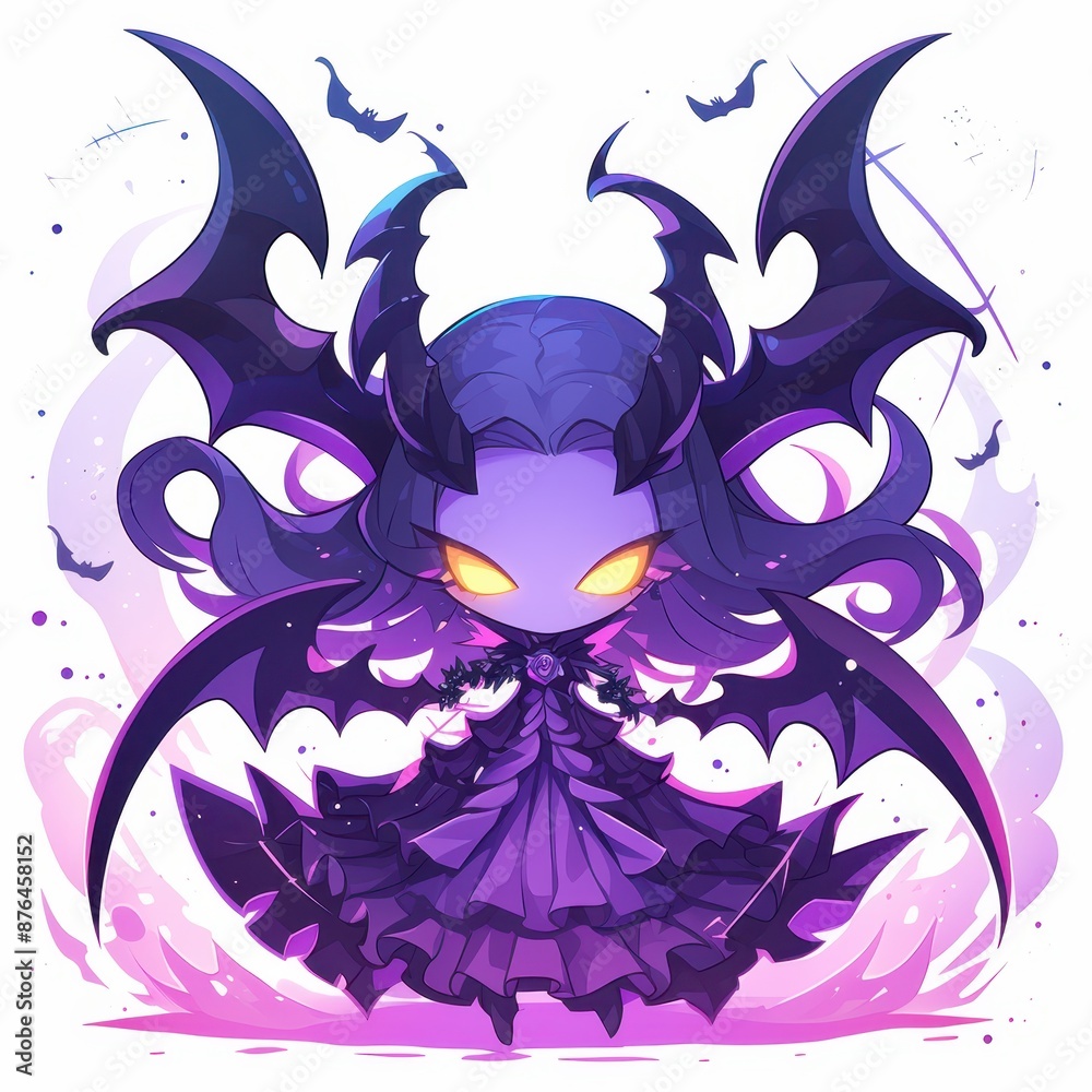 Cute anime demon girl with purple hair and wings Stock Illustration ...