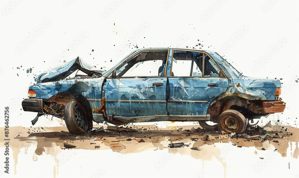 Rusty damaged car illustration. rusty, damaged car with missing wheels ...