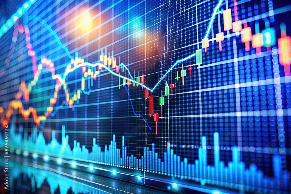 Stock market graph and bar chart price display. Data on live computer ...
