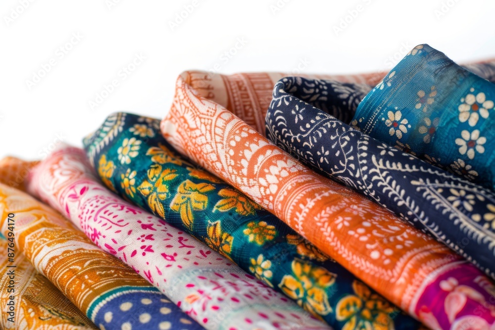 Intricate batik scarves in various colors and patterns, traditionally ...