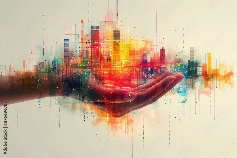 Contemporary Business Design Concept with Digital Artwork, Hand-drawn ...