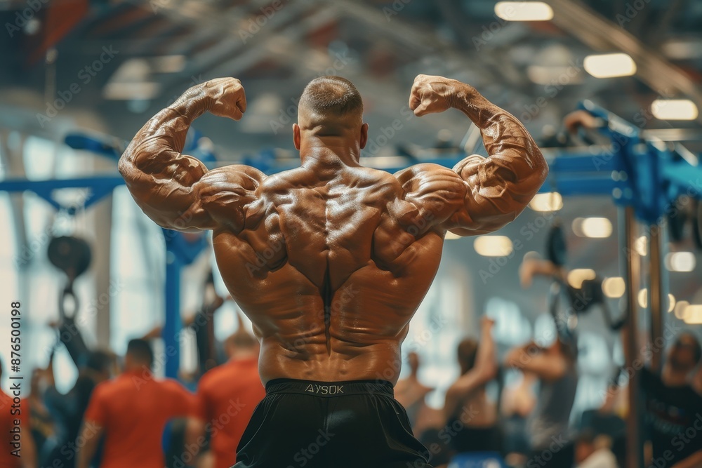 Bodybuilder showcases back double biceps pose at bodybuilding ...