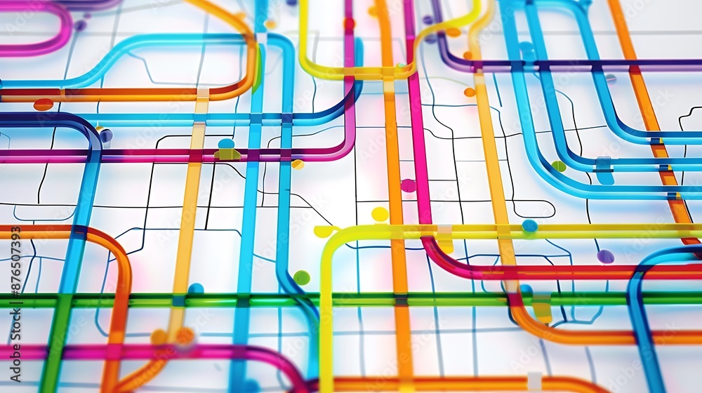 Detailed map of an underground metro system featuring colorful lines ...