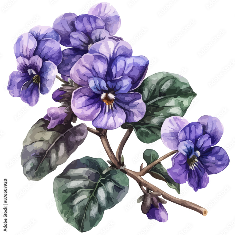 Watercolor clipart vector of a african violets flower, isolated on a ...