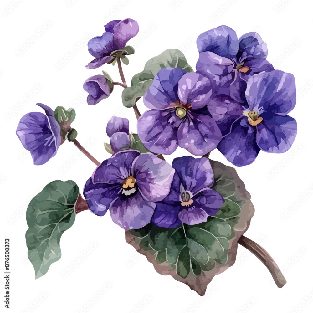 Watercolor Illustration painting of a african violets flower, isolated ...