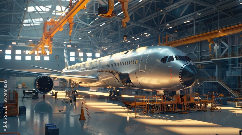 Mockup in Assembly: An airplane mockup shown in an assembly line or ...