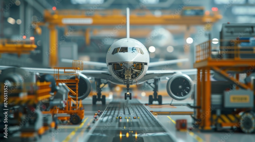 Mockup in Assembly: An airplane mockup shown in an assembly line or ...