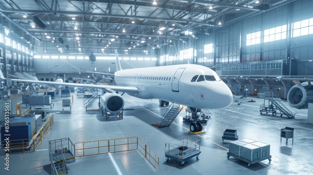 Mockup in Assembly: An airplane mockup shown in an assembly line or ...