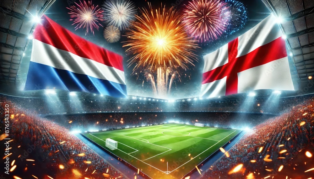 Netherlands vs England football match, Dutch flag, English flag ...