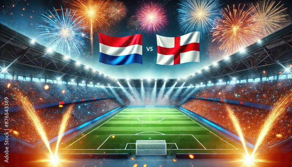 Netherlands vs England football match, Dutch flag, English flag ...