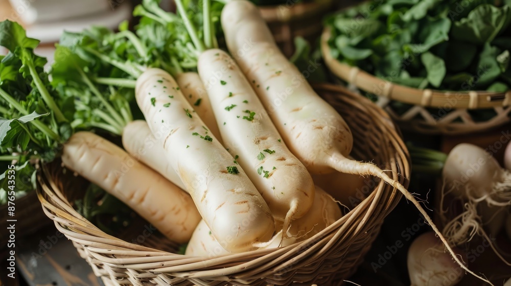 White daikon, also known as white radish, is a type of radish commonly ...
