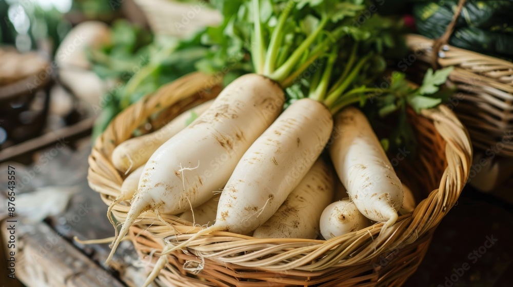 White daikon, also known as white radish, is a type of radish commonly ...