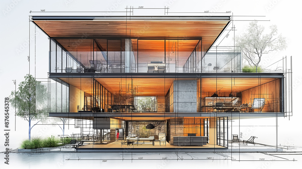 Architect designing modern sustainable green building house on ...