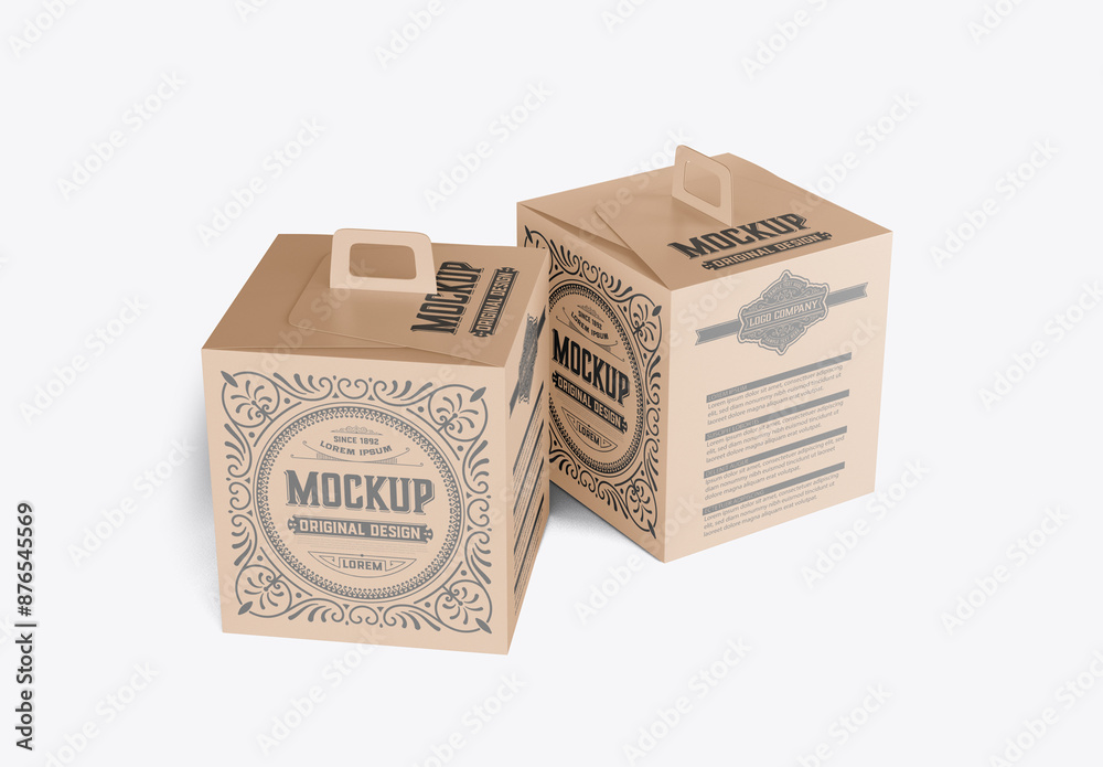 Kraft Paper Box with Handle Mockup Stock Template | Adobe Stock