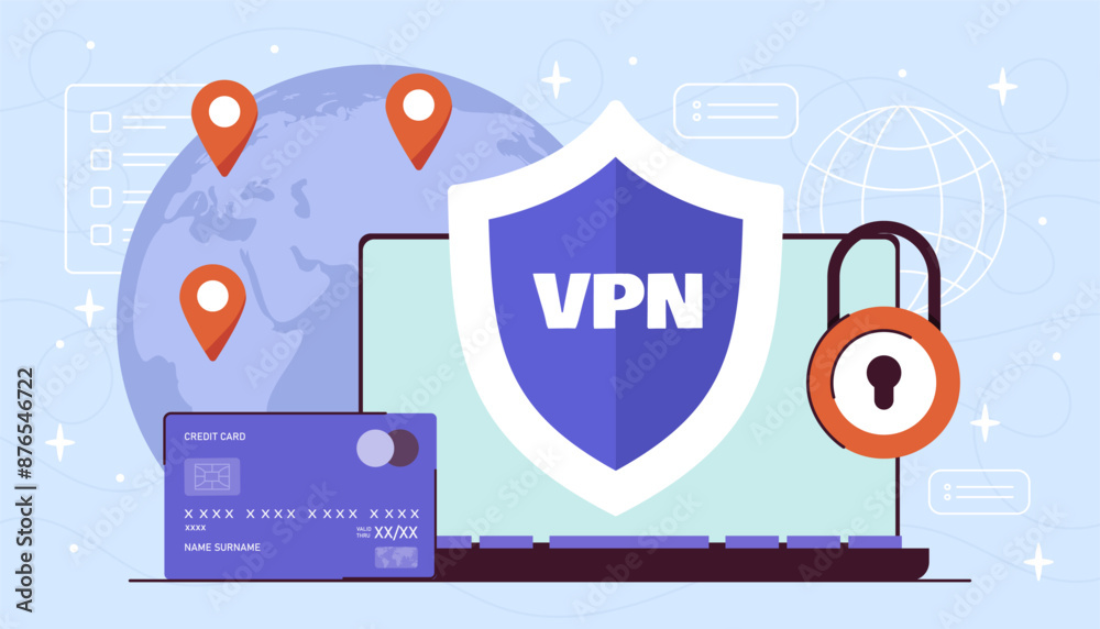 VPN technology at laptop. Virtual Private Network. Security and ...