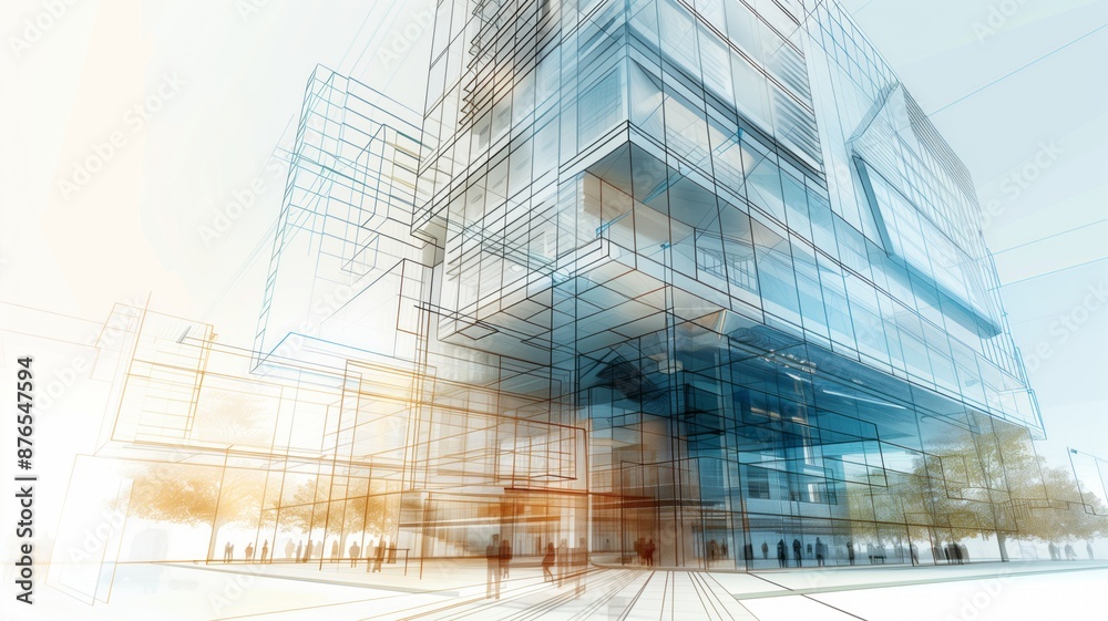 Sketch of modern architecture construction of a multi-story building ...