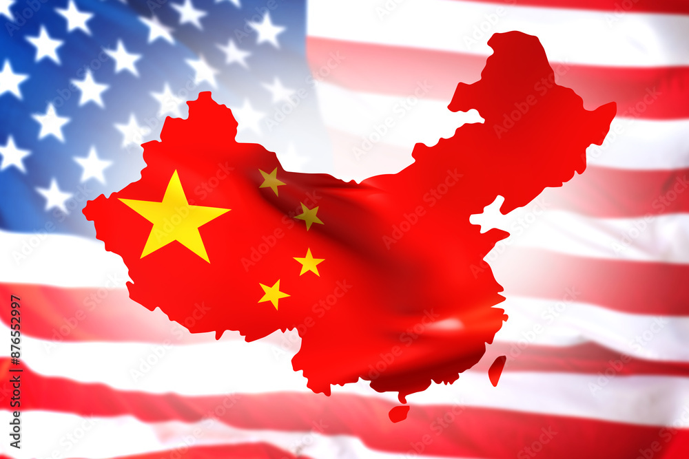 Map China on US flag. Political relations of United States and PRC ...