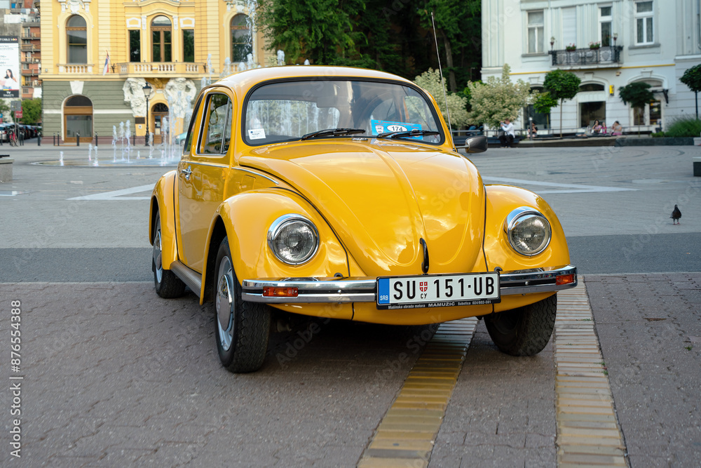 Classic car from 1974 Volkswagen 1200J Buba (VW beetle) in yellow ...