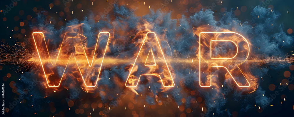 Dramatic fiery 'WAR' text with blazing effects and smoky background ...