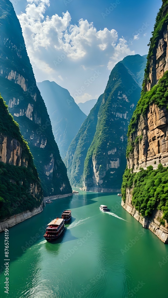 Cruise ships navigate the narrow waters of the Three Gorges, a stunning ...