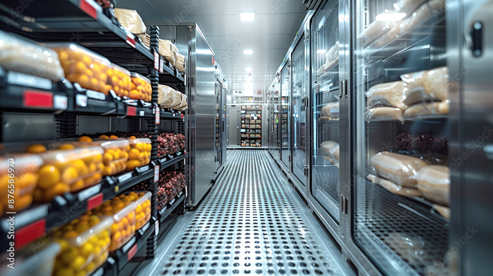 Refrigeration chamber storing various food products in organized ...