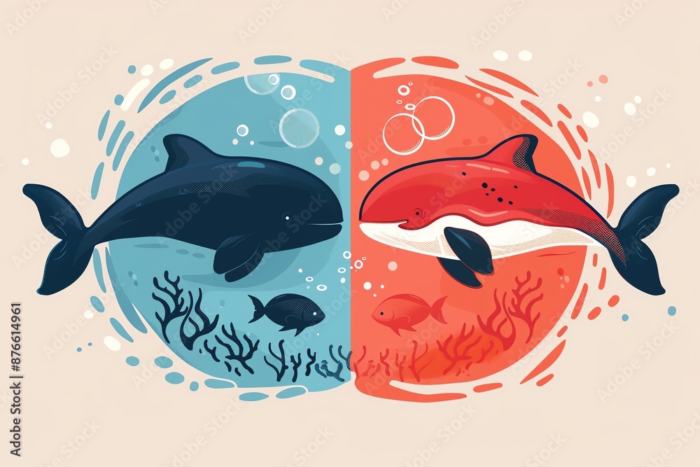 sea animals vector flat design side view deep sea creatures theme ...