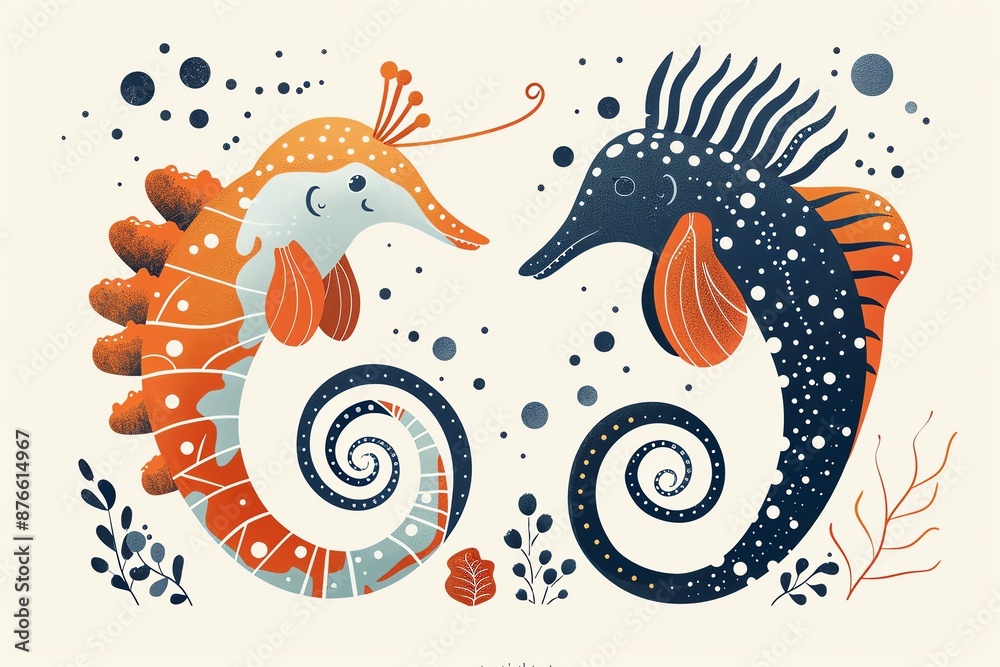 sea animals vector flat design side view deep sea creatures theme ...