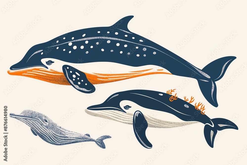 sea animals vector flat design side view deep sea creatures theme ...