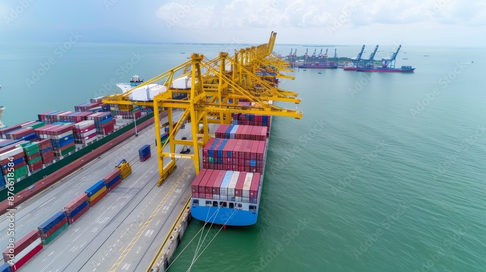 Modern port with storage facilities, loading and unloading of ...