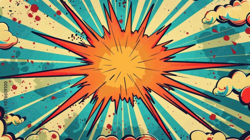 Comic-style explosion background on a superhero invite, bold graphics ...