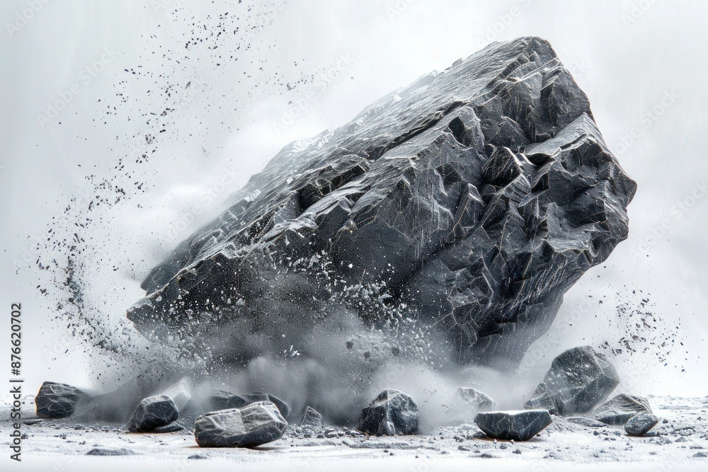 Abstract White Rock Texture with Falling Dust and Flying Debris on Isolated Background - Fantasy ...