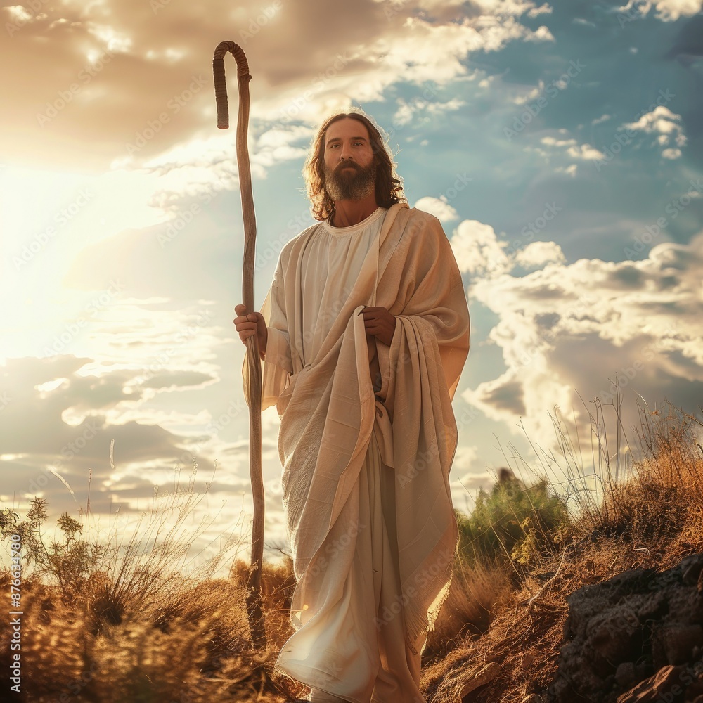 Divine Savior: A Powerful Depiction of Jesus Holding a Shepherd's Staff ...