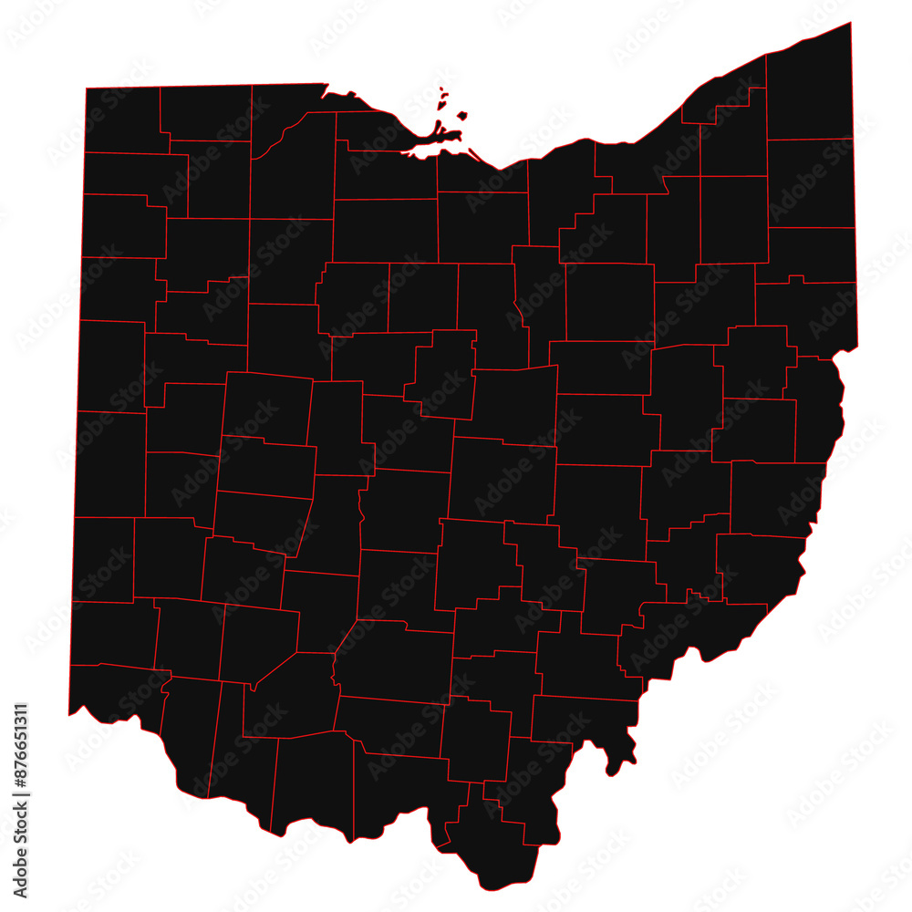 Ohio administrative map. counties map of Ohio with different colours ...