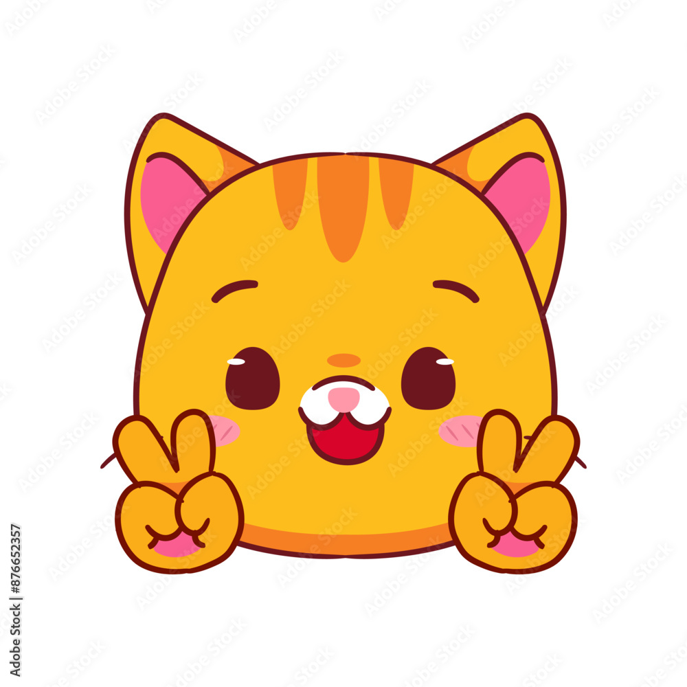 Cute Cat Poses Peace Hand Sign Gesture Cartoon Character. Adorable and ...