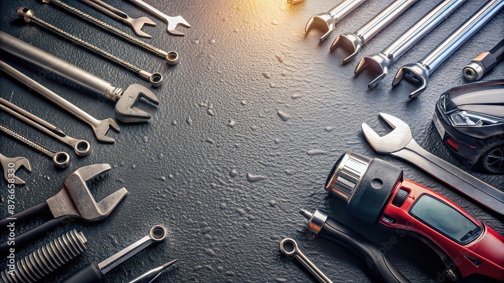 Repairing hail damage on a car with tools and equipment , car, vehicle ...