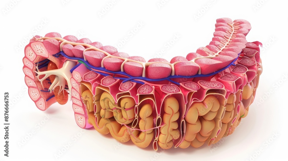 Detailed model of the human intestinal tract, showing the internal ...