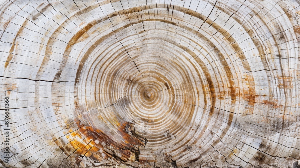 Tree rings old weathered wood texture with the cross section of a cut ...