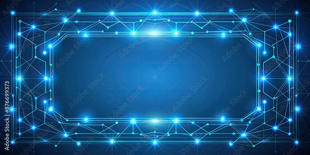 Bright electronic geometric wire frames overlay abstract light blue ...