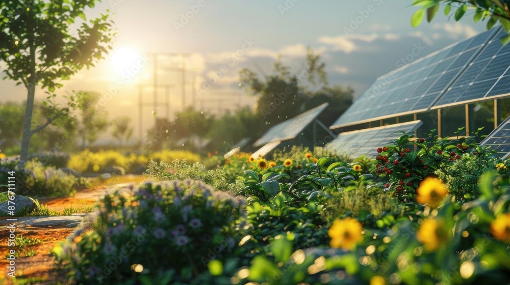 Hyperrealistic smart grid with renewable energy sources, daylight, 3D ...