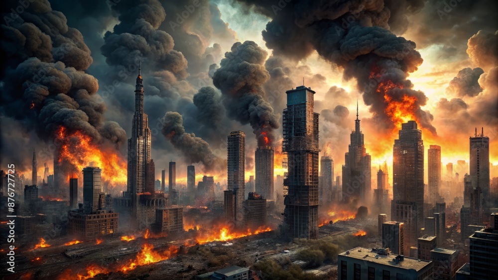 A City In Ruins After A Devastating Fire. The Once-Thriving Metropolis ...