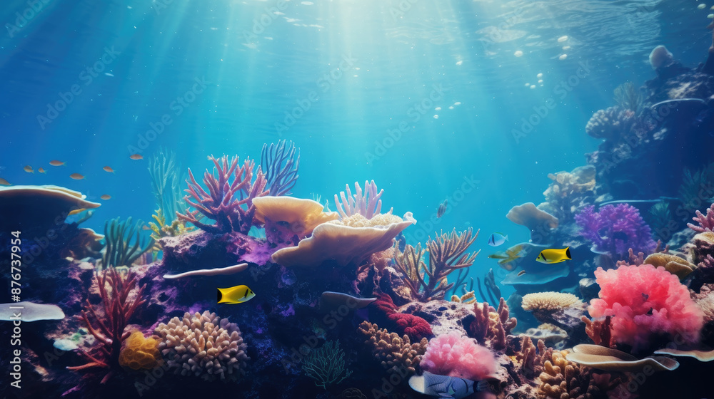 Underwater with colorful sea life fishes and plant at seabed background ...