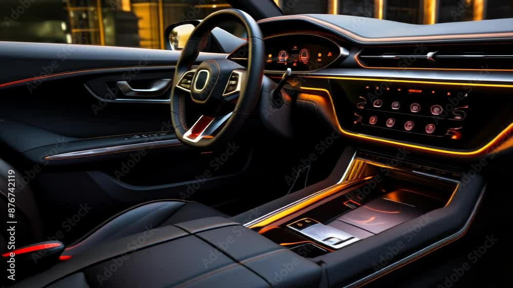 Luxurious Modern Car Interior with Elegant Leather and Ambient Lighting ...