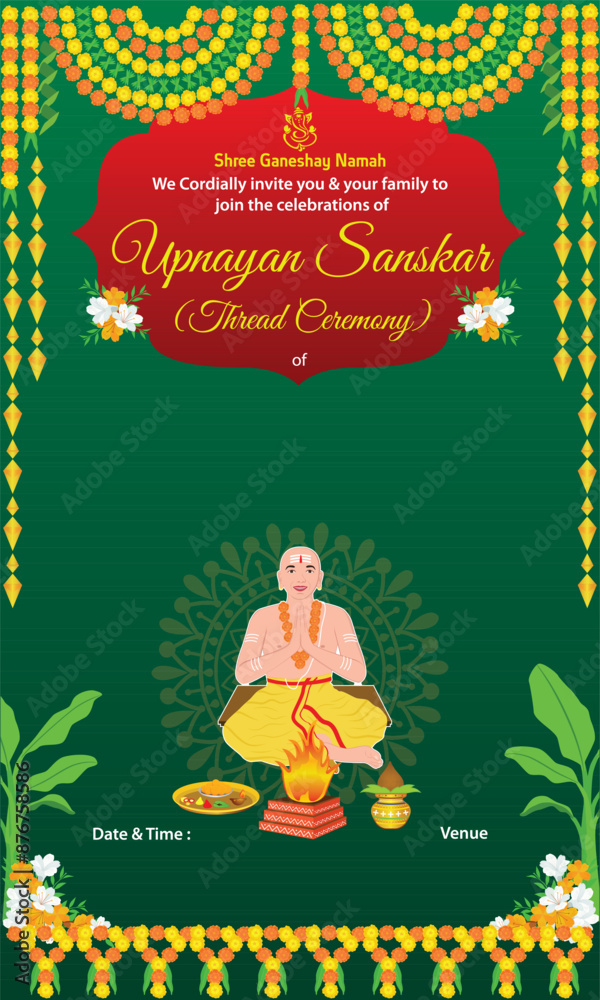 Digital invitation of Indian Hindu traditional greeting card for thread ...