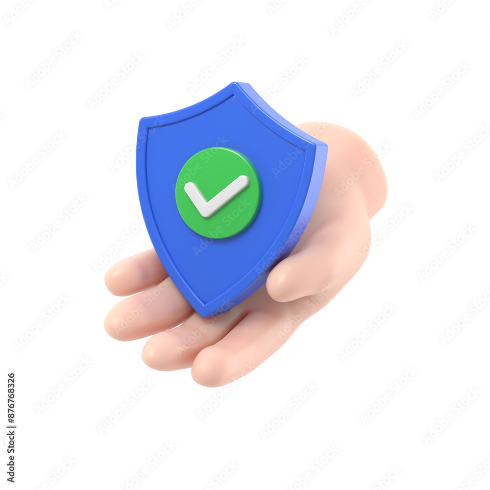 Transparent Backgrounds Mock-up.3D Hand holding security shield and ...