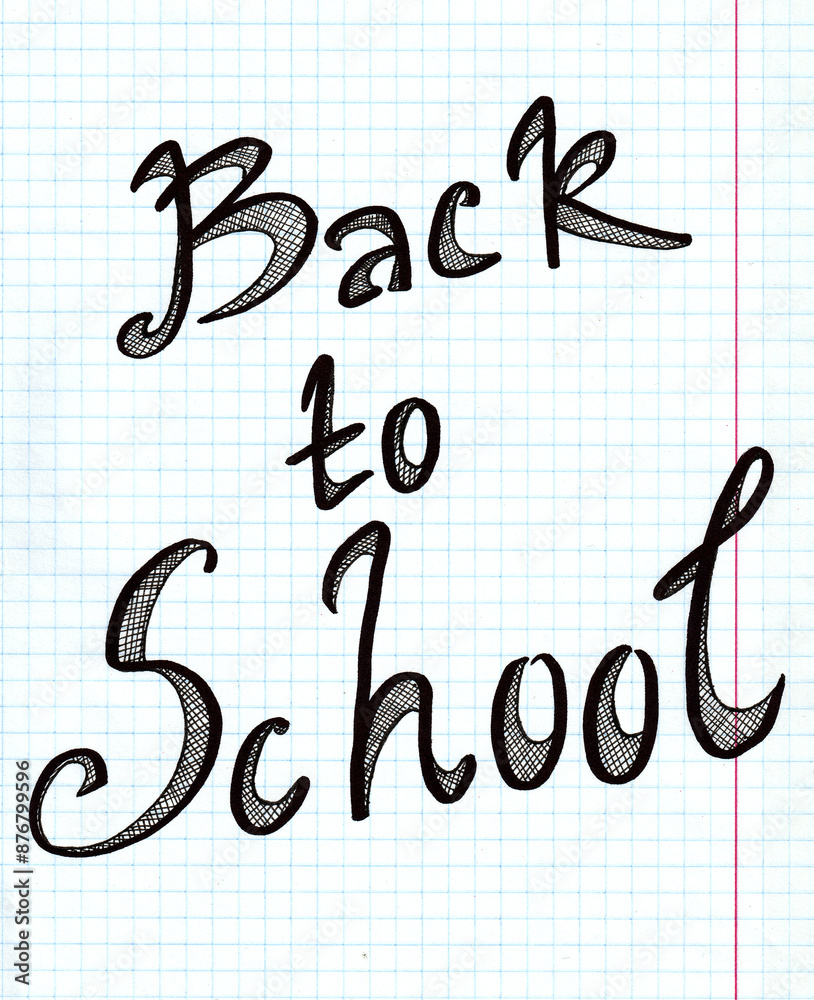 Lettering Back to school in black. Contour drawing with a marker. Fill ...