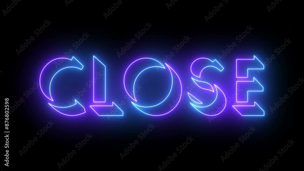 Close text animation in 4K. Neon-colored text with a glowing moving ...