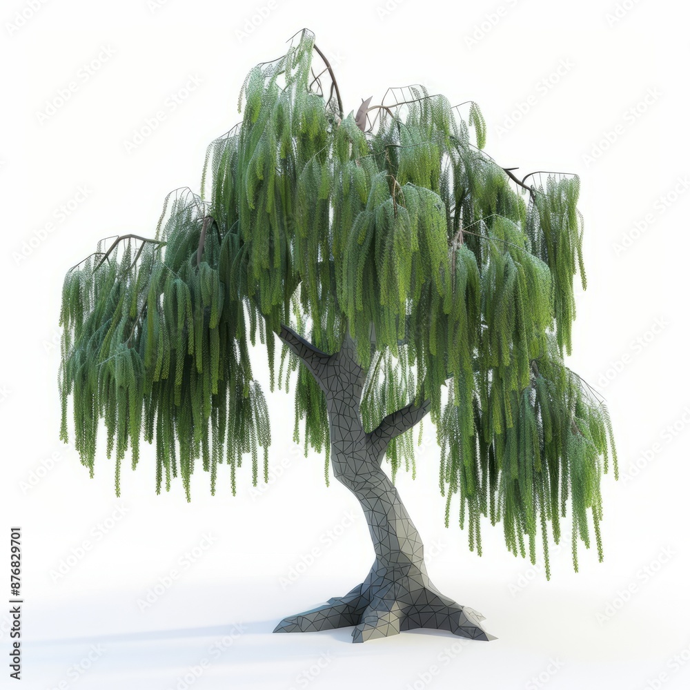 3D Render, Low Poly style of a magical weeping willow tree with ...