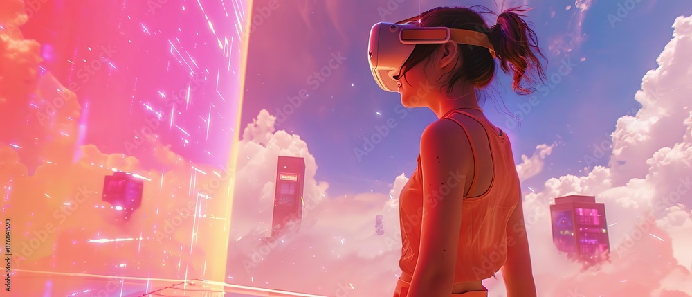 Immersive Virtual Reality Young Female in a DreamLike, Colorful World ...