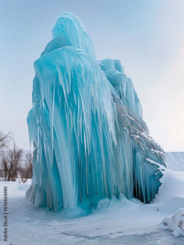The ice fountain takes the shape of a stunning mound of blue ice. This ...