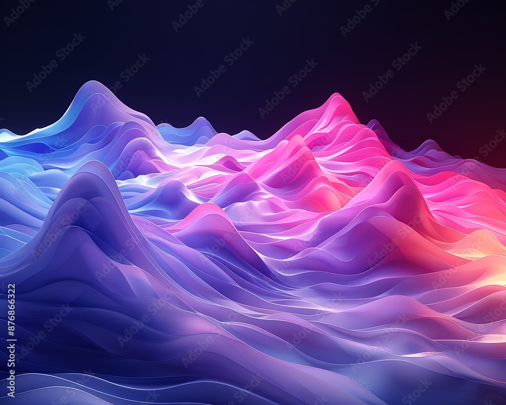 Psychedelic 3D landscape with fluid, trippy shapes, dark backdrop ...